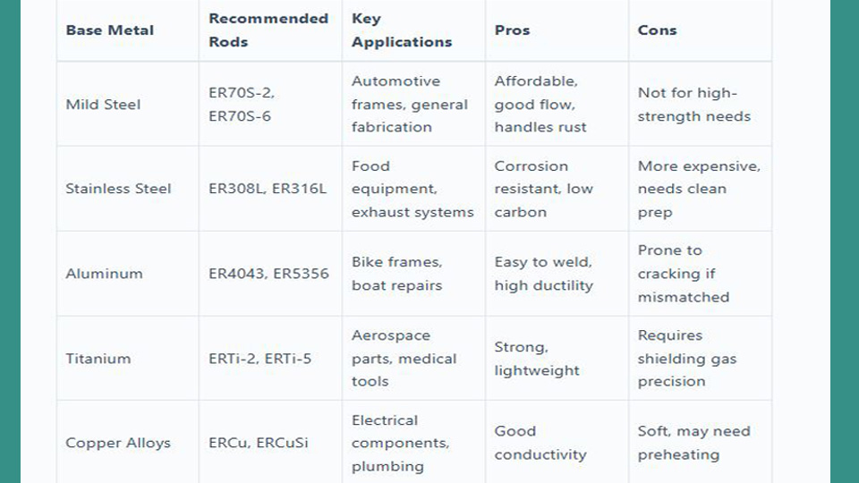 How I Choose TIG Welding Filler Rods: Quick Chart
